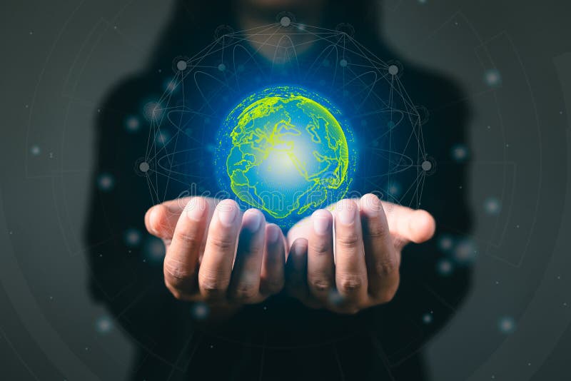 Virtual Globe Network Connection in Hand. Business Global Internet ...
