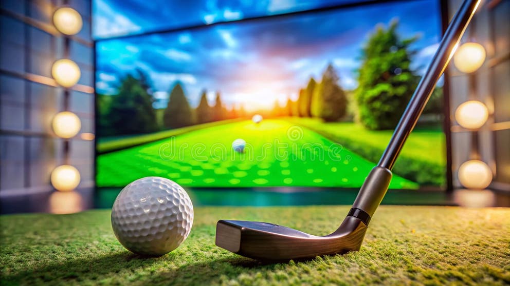 Virtual Golf Course Immersive CloseUp of Golf Ball and Putter for ...