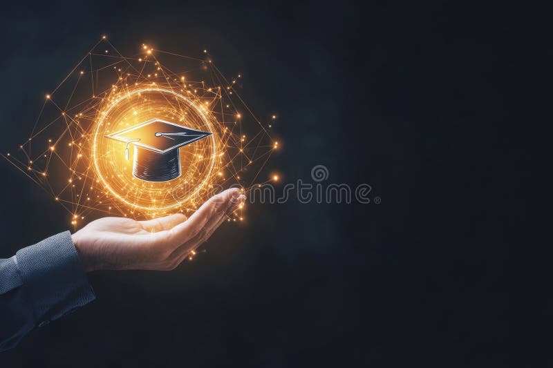 A Virtual Graduation Cap Held in Hand, Symbolizing Online Education and ...