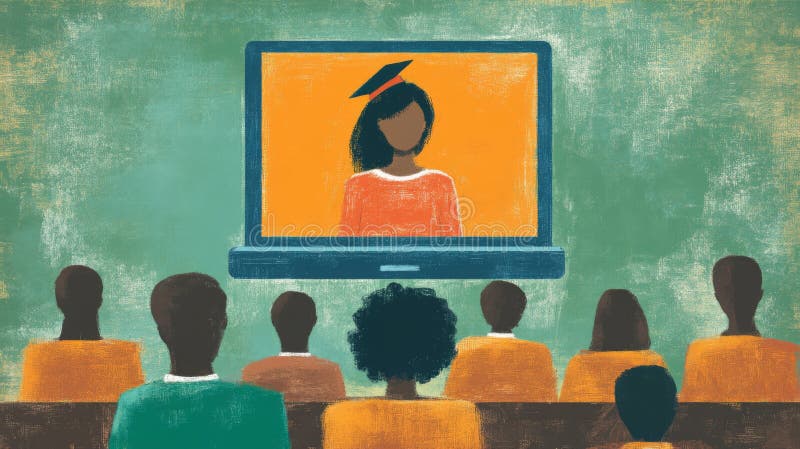Virtual Graduation Ceremony: Diverse Students Watching Online Graduate ...