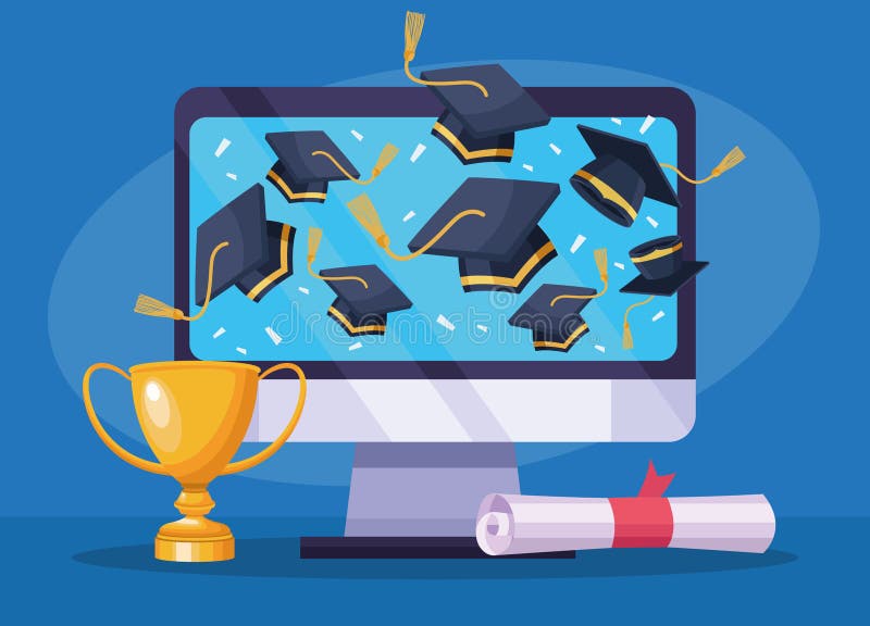 Virtual Graduation in Desktop Stock Vector - Illustration of academic ...