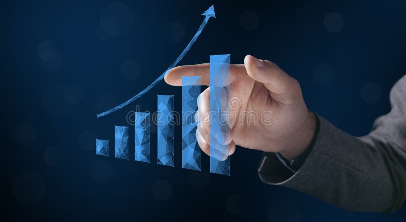 Virtual Graph.man Presses the Screen Stock Photo - Image of statistics ...