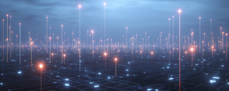 Virtual Grid City Map with Glowing Location Pins and Digital ...