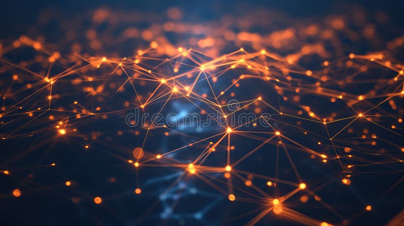 A Virtual Grid of Glowing Lines and Dots at Nodes Stock Image - Image ...