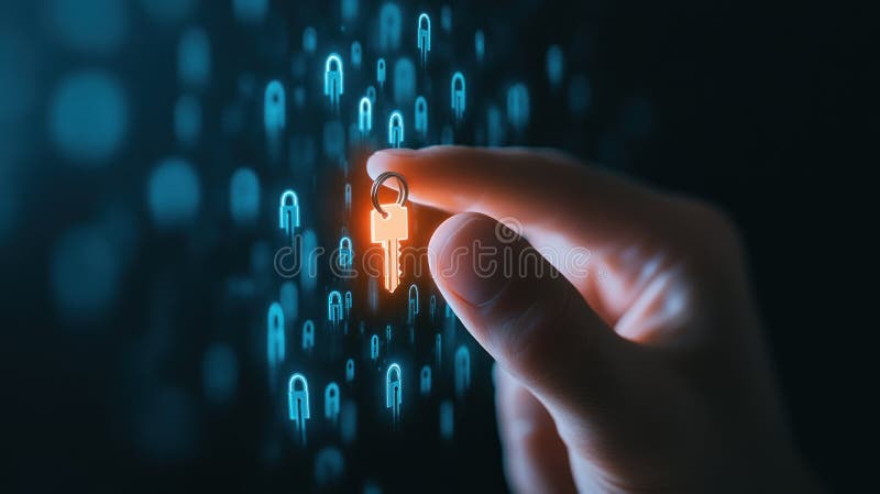 A Virtual Hand Holding Digital Key Amidst Glowing Locks Symbolizes ...