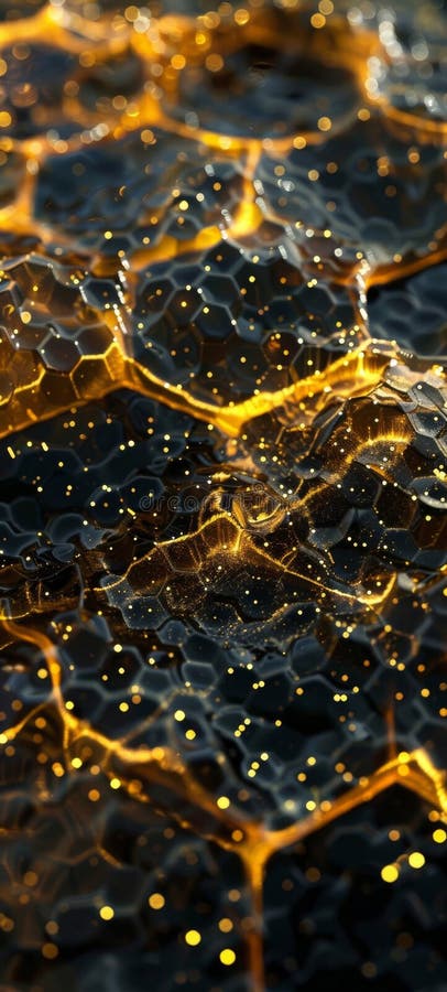 Virtual Honeycomb Landscape Golden and Black Sparkling in a Digital ...