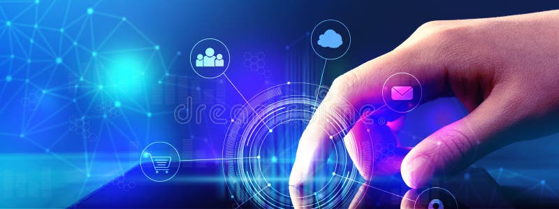 Virtual Icons with Circle with Tablet Computer Stock Photo - Image of ...