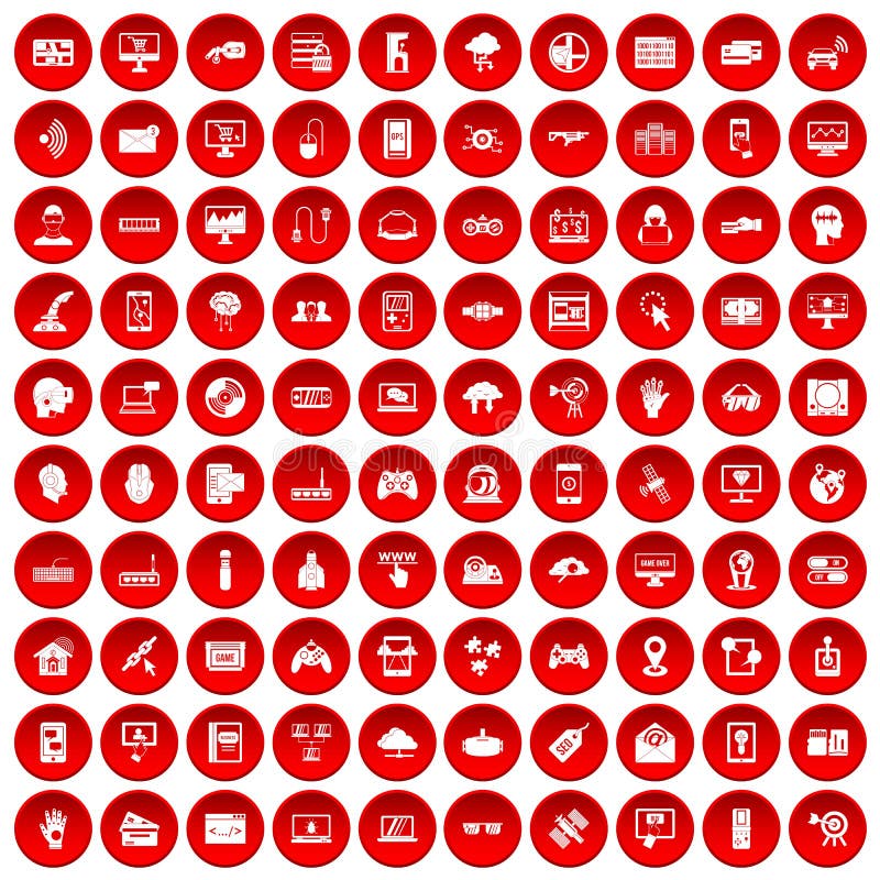 100 virtual icons set red stock vector. Illustration of microphone ...