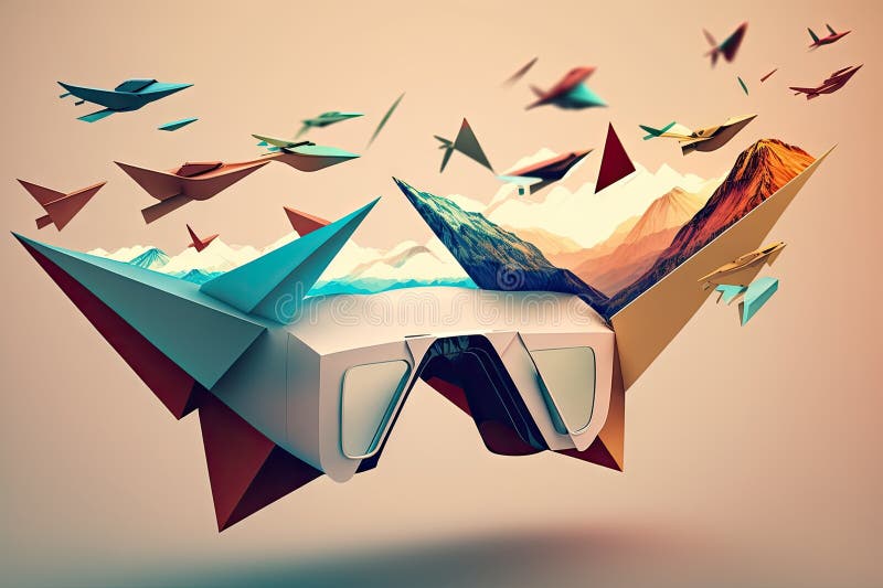 Virtual Image with Flying Colored Paper Airplanes on Screen of Virtual ...
