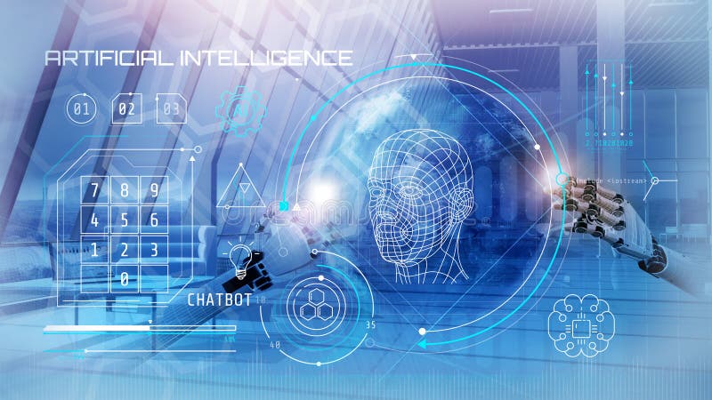 Virtual Infographic with 3D Human Model and Learning Robots. Stock ...