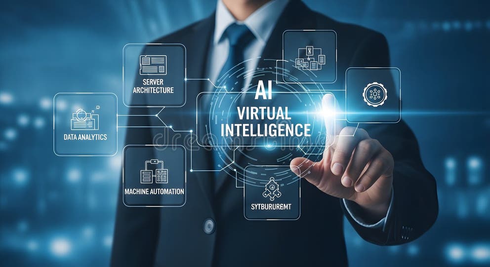 Virtual Intelligence Interface Touching Technology, Person Interacting ...