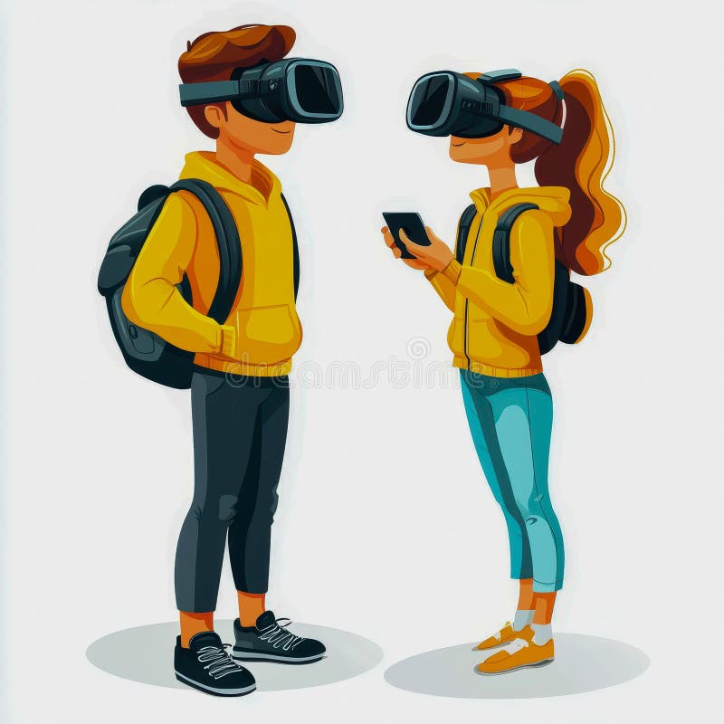 Virtual Interaction Two People Wearing Virtual Glasses Engaging in ...