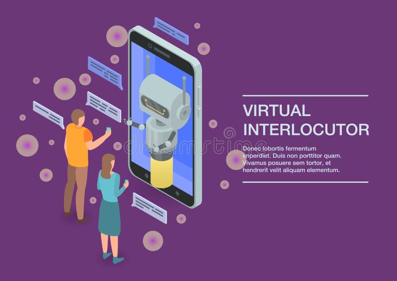Virtual Interlocutor Concept Banner, Isometric Style Stock Vector ...