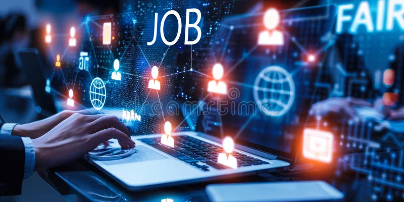 Virtual Job Fair Concept with Interactive Digital Interface Icons for ...