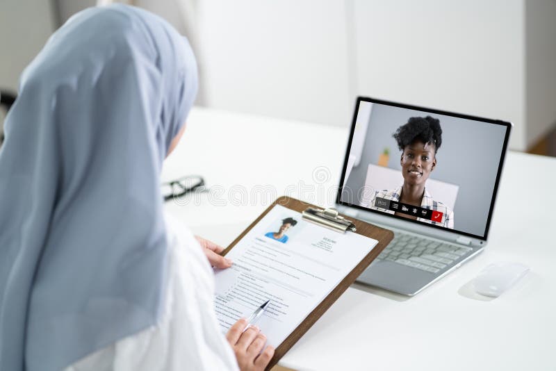 Virtual Job Interview Webcast Using Video Conference Stock Photo ...