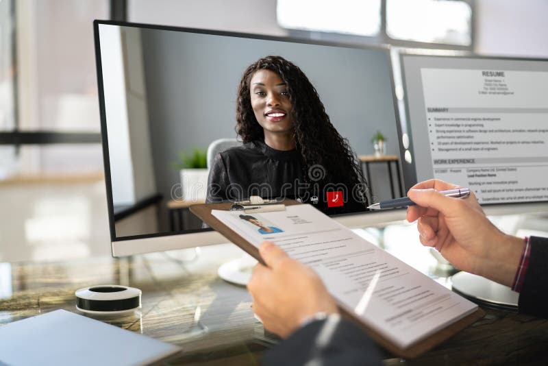 Virtual Job Interview Webcast Stock Photo - Image of webcast, hybrid ...