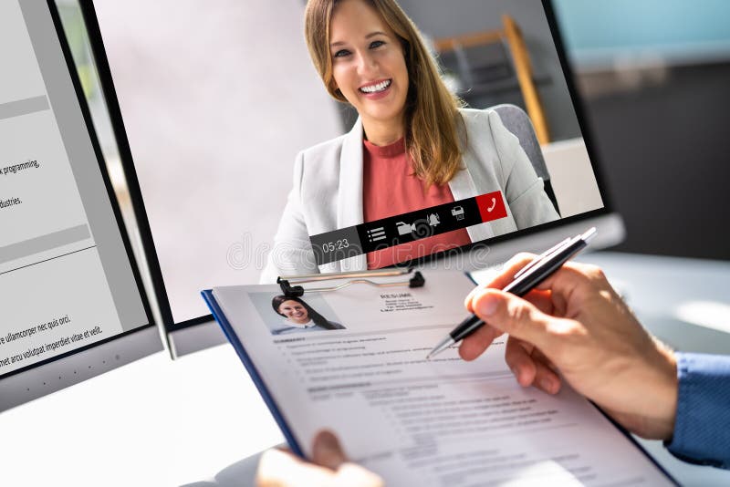 Virtual Job Interview Webcast Stock Photo - Image of coffee, thumbs ...