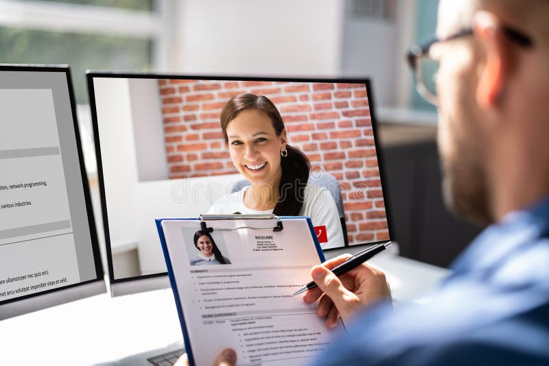 Virtual Job Interview Webcast Stock Image - Image of thumb, positive ...