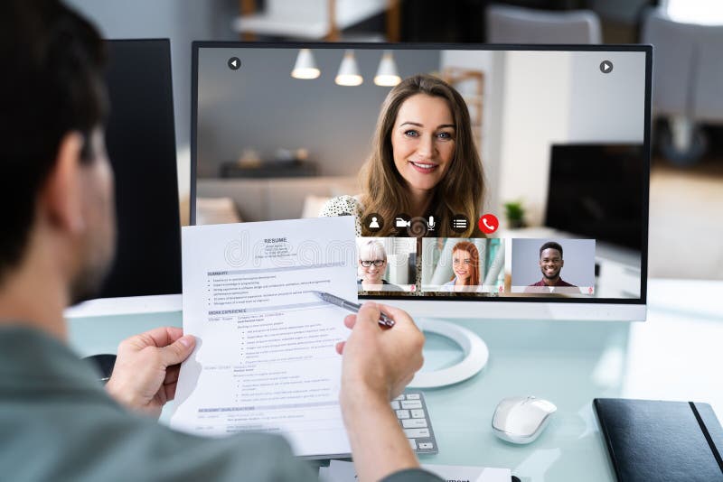 Virtual Job Interview Webcast Stock Image - Image of hybrid, conference ...