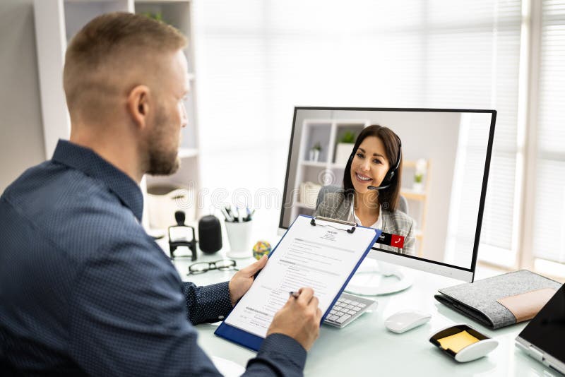 Virtual Job Interview Webcast Stock Image - Image of learn, coffee ...