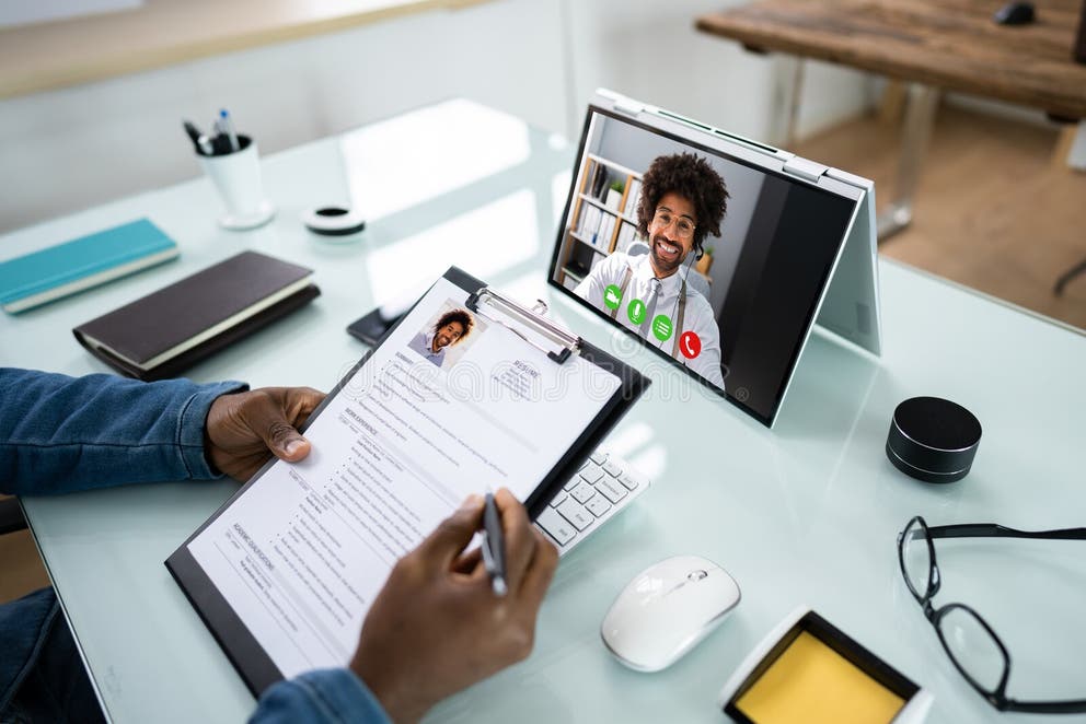 Virtual Job Interview Webcast Stock Photo - Image of coffee, black ...