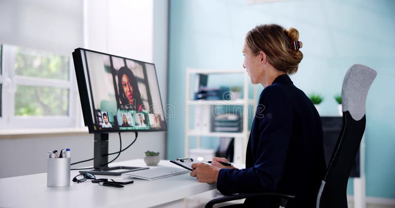 Virtual Job Interview Webcast Stock Image - Image of coffee, call ...