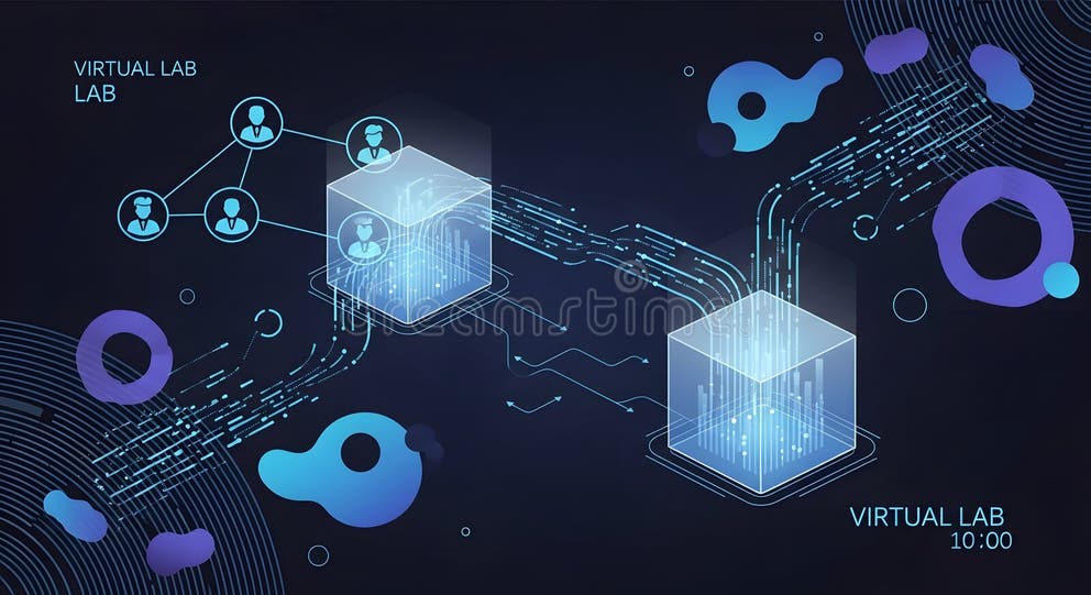Virtual Lab Interface Connecting People, Isometric Cubes Displaying Data Exchange Stock ...
