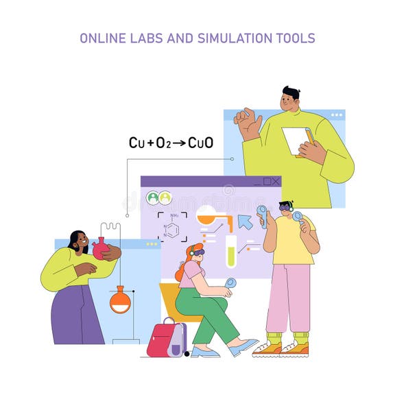 Virtual Lab Simulation with Engaged Stock Vector - Illustration of ...