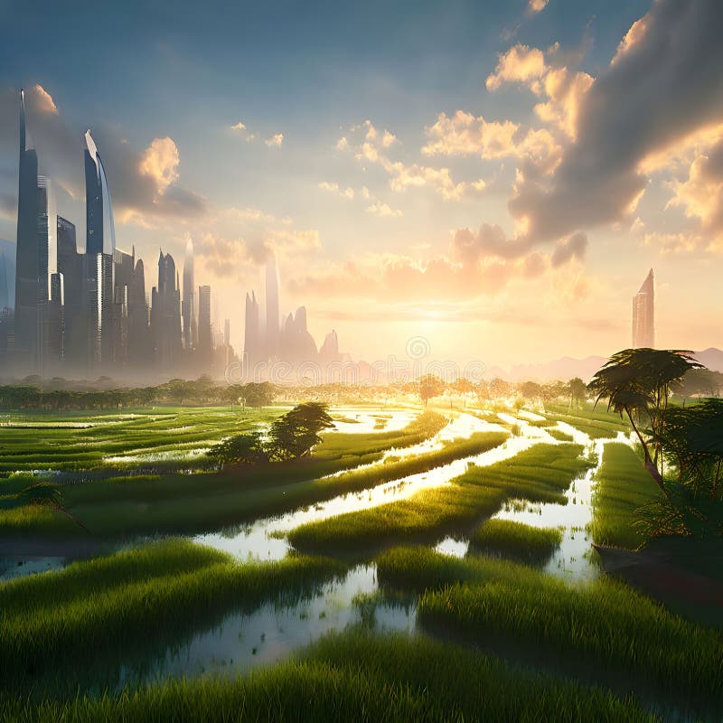 A Virtual Land less Rice Fields Morphing into an Incredible City Scape ...