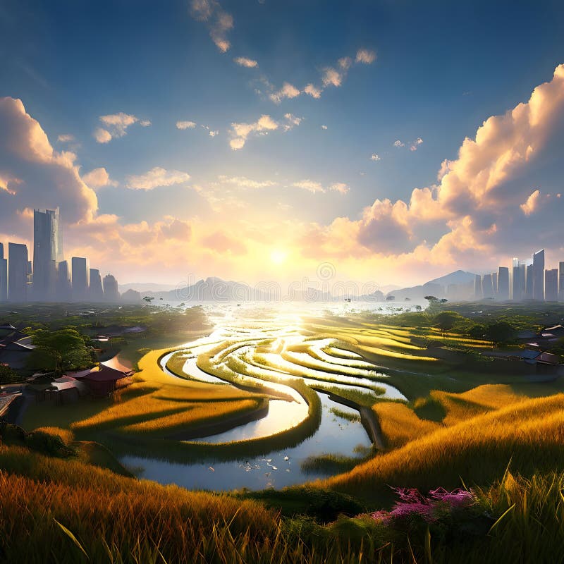 A Virtual Land less Rice Fields Morphing into an Incredible City Scape ...