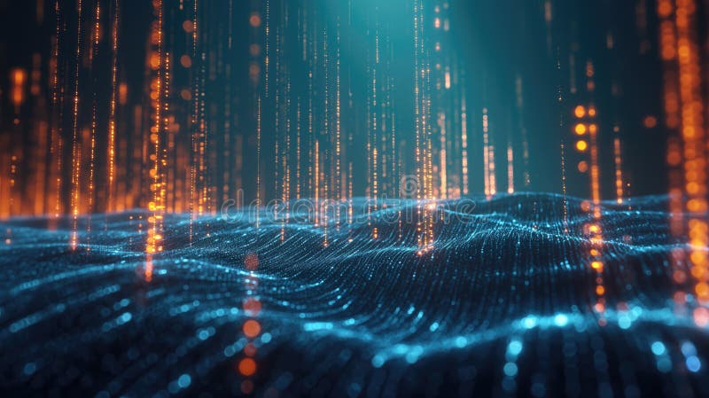 Virtual Landscape with Glowing Vertical Lines Stock Photo - Image of ...