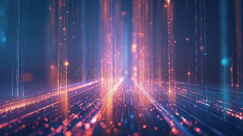 Virtual Landscape with Glowing Vertical Lines Stock Photo - Image of ...