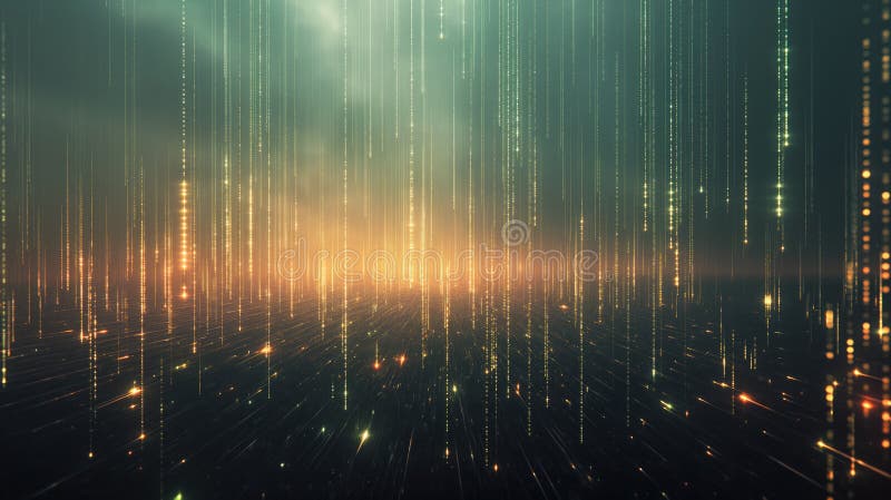 Virtual Landscape with Glowing Vertical Lines Stock Illustration ...