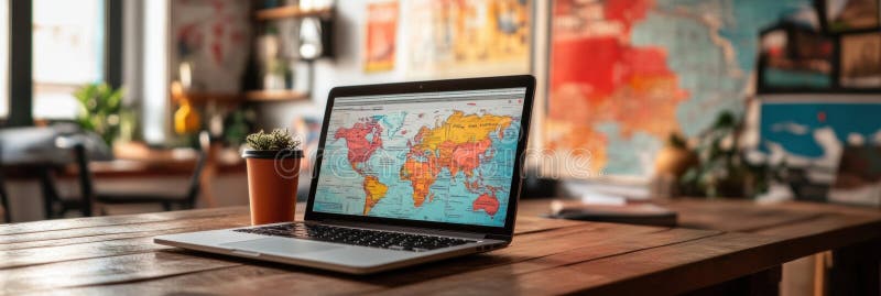 Virtual Language Learning Experience with Conversation Exercises and Travel-themed Decor in a ...