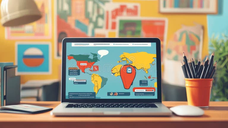 Virtual Language Learning Experience with Interactive Exercises and Vibrant Travel Posters in a ...