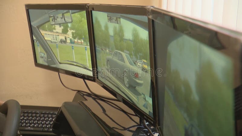 Virtual Learning To Drive a Car. Driving Computer Stand Stock Video ...