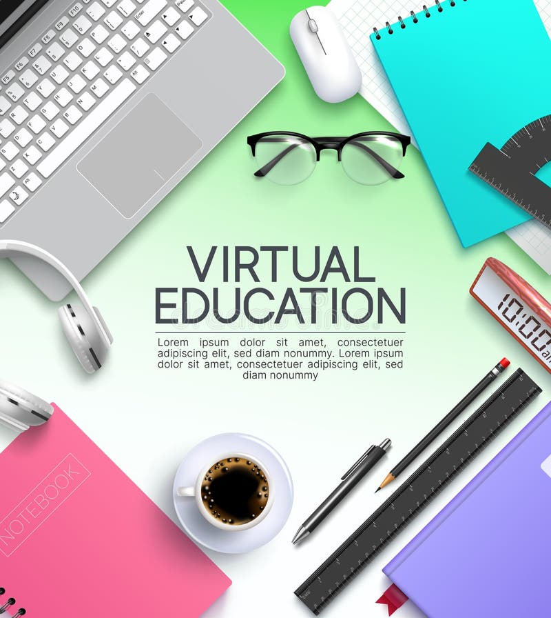 Virtual Learning Vector Poster Design. Virtual Education Text with ...