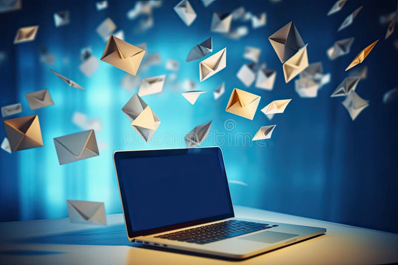 Virtual Letter Envelopes Fly Out of the Open Laptop Screen. Email ...