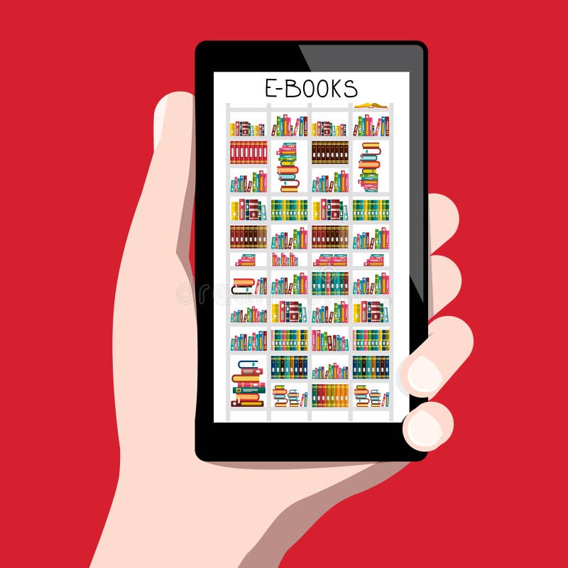 Virtual Library on E-Book Reader Screen. Stock Vector - Illustration of ...