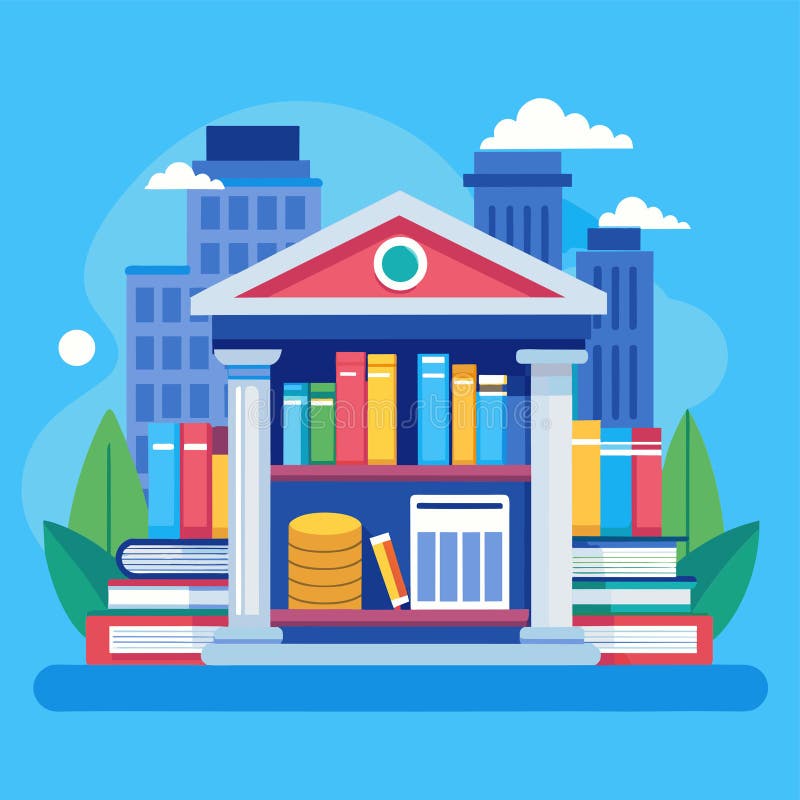 A Virtual Library with Multiple Stacks of Books Neatly Placed on Top of ...