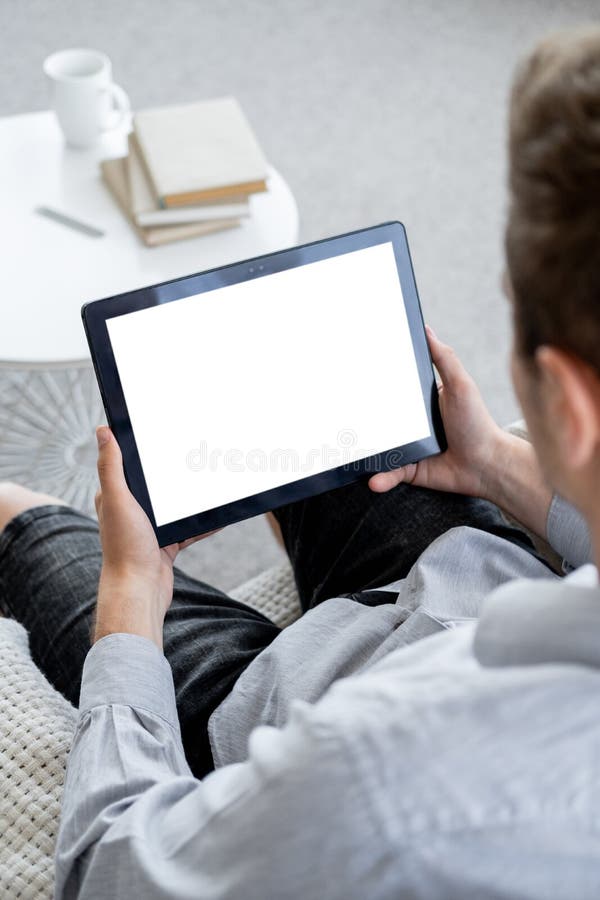 Virtual Life Casual Man Computer Mockup Relaxed Stock Image - Image of ...