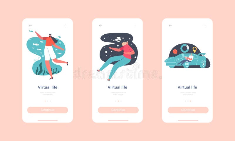 Virtual Life Mobile App Page Onboard Screen Template. Characters Use Vr ...