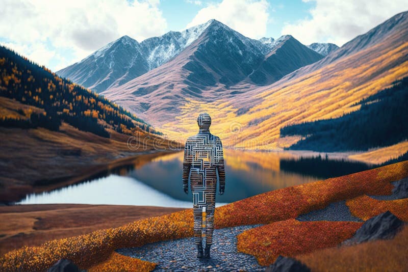 A Virtual Man Stands in the Middle of a Nature, Created with Generative ...