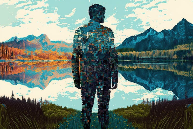 A Virtual Man Stands in the Middle of a Nature, Created with Generative ...
