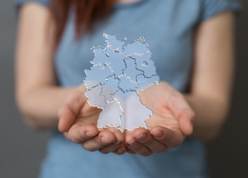 Virtual Map of a Country Over the Hands of a Woman Stock Photo - Image ...