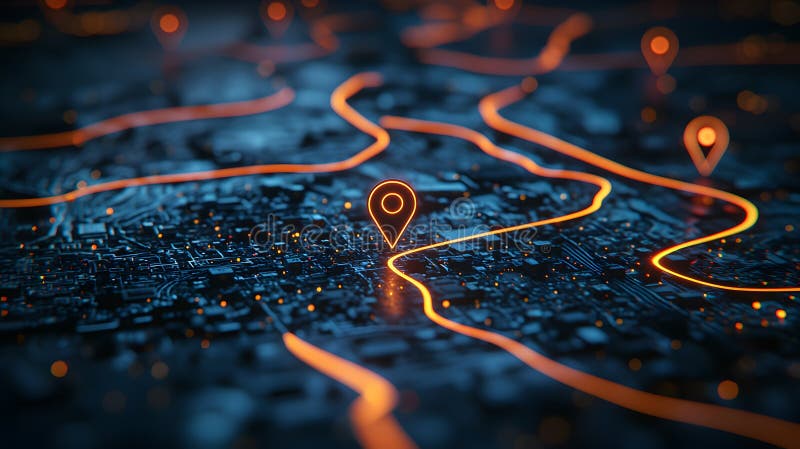 Virtual Map with GPS Signal Transmission Indicators Stock Illustration ...