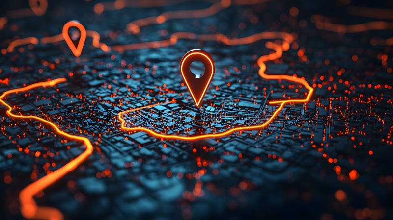 Virtual Map with GPS Signal Visualization Stock Illustration ...