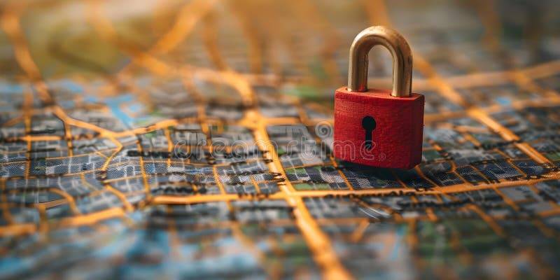 Virtual Map Secured by Digital Padlock Symbolizing Safety and ...