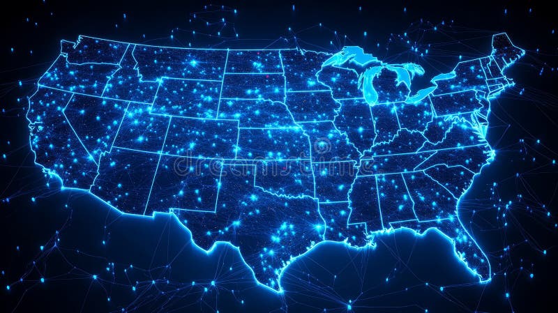 A Virtual Map of the United States Illuminated by a Web of Connections ...