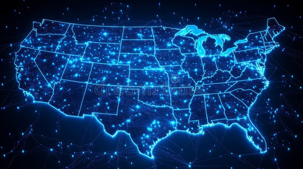 A Virtual Map of the United States Illuminated by a Web of Connections ...